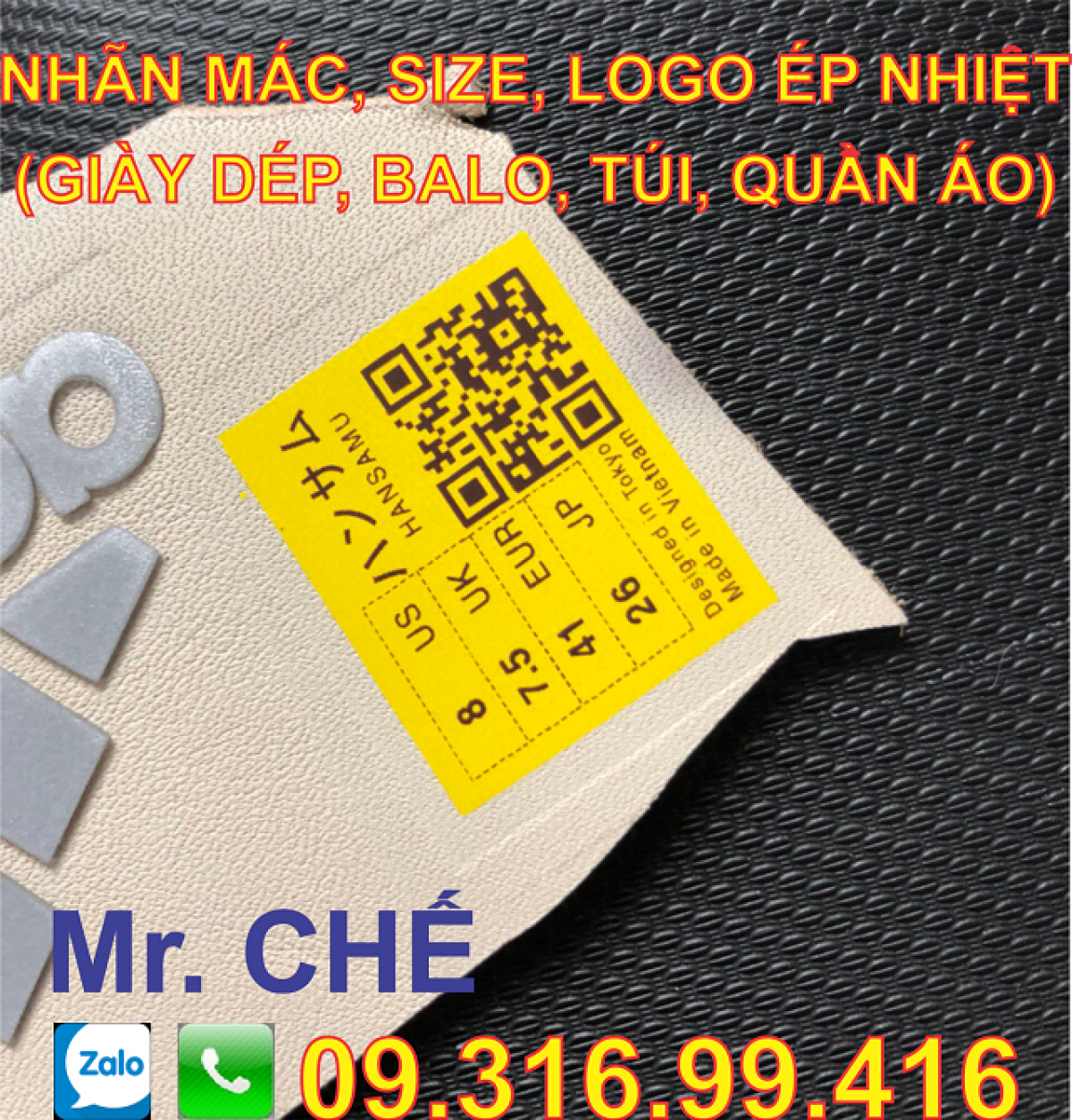 Tem mác (tem mát), tem size ép nhiệt trên giày dép balo túi xách ... Tem mác (tem mát), tem size ép nhiệt trên giày dép balo túi xách ...